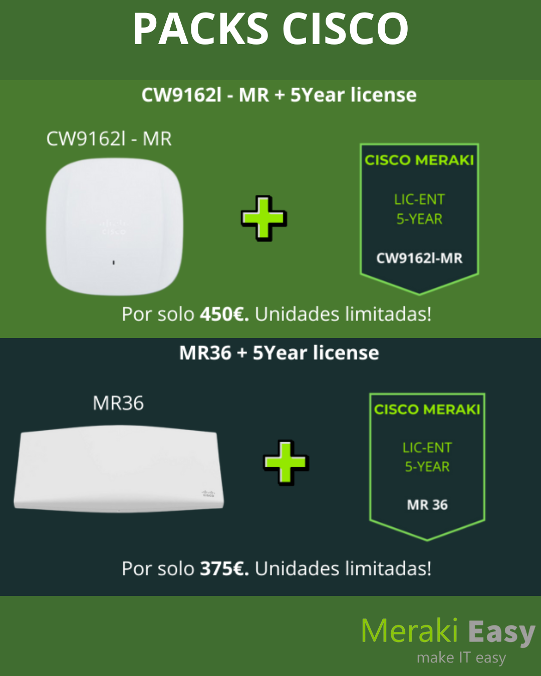 Packs Cisco Meraki | Conectividad WiFi 6 + Licencia 5 años